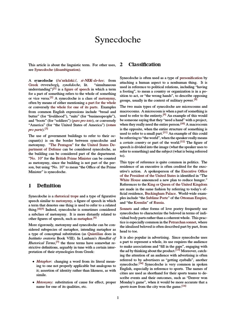 Synecdoche: Understanding the Whole Through Parts | PDF | Poetic ...