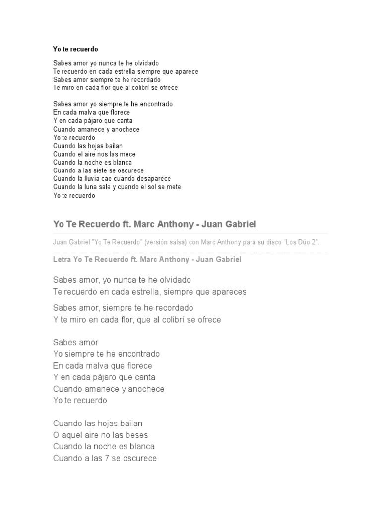 Yo Te Recuerdo | PDF | Amor | Ocio