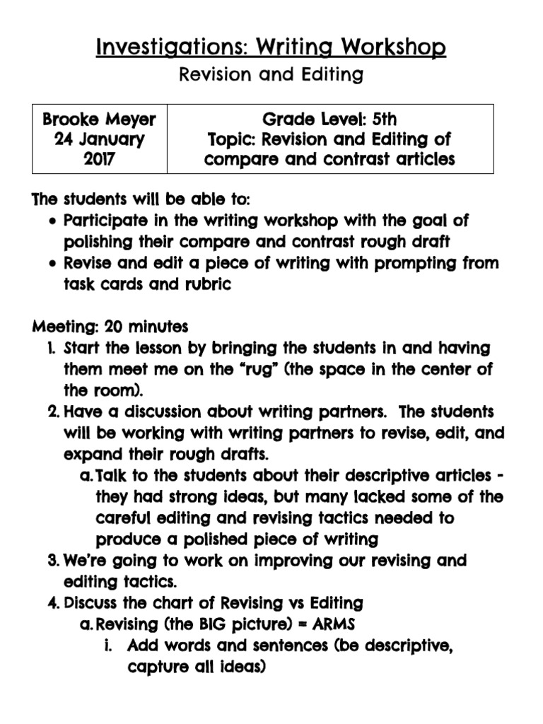 5th Grade Revision and Editing Workshop | PDF | Career & Growth