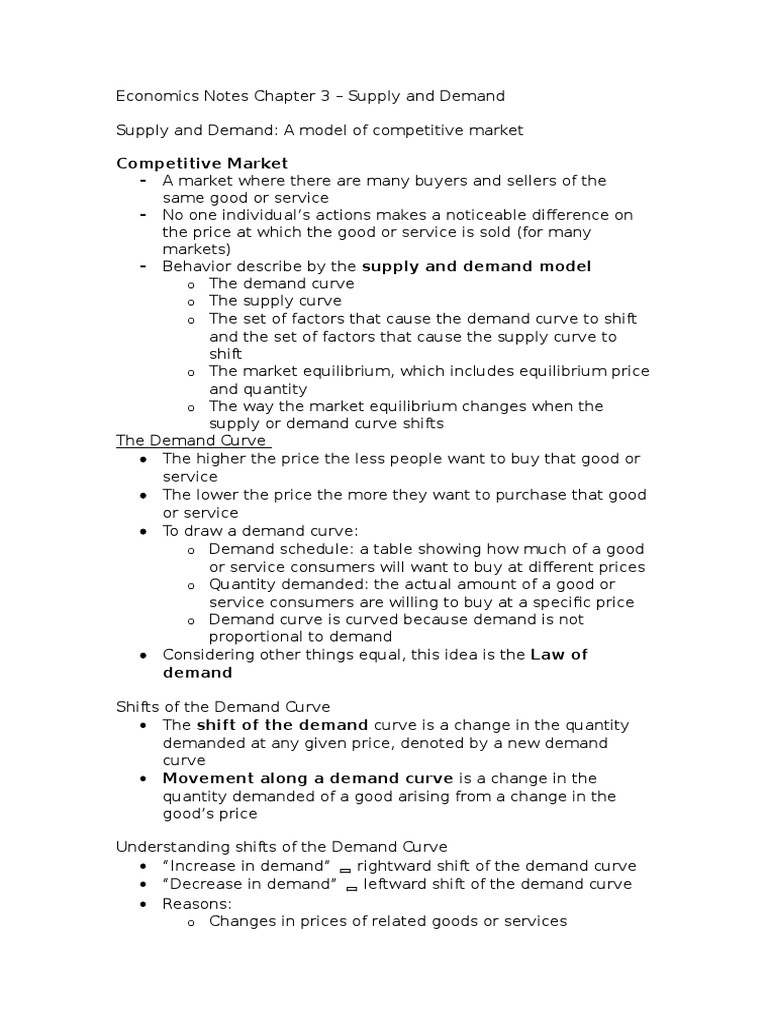 Economics Notes Chapter 3 - Supply and Demand | PDF | Supply And Demand ...