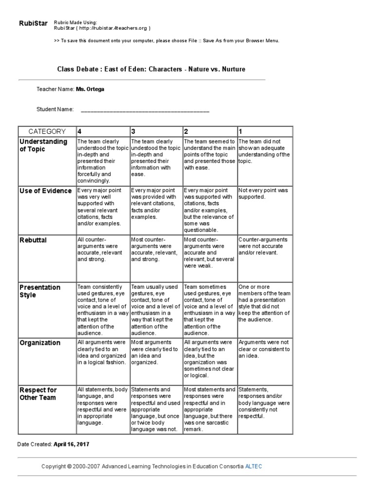 Rubric On Rubistar | PDF | Argument | Semiotics