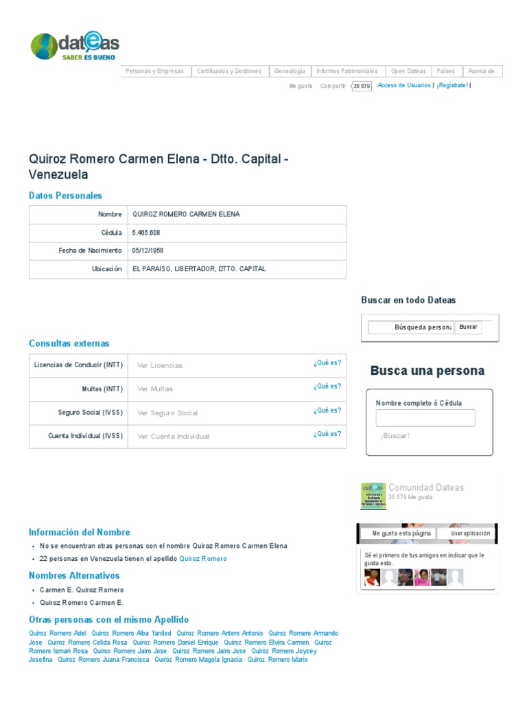 Quiroz Romero Carmen Elena - Dtto. Capital - Venezuela - Dateas ...