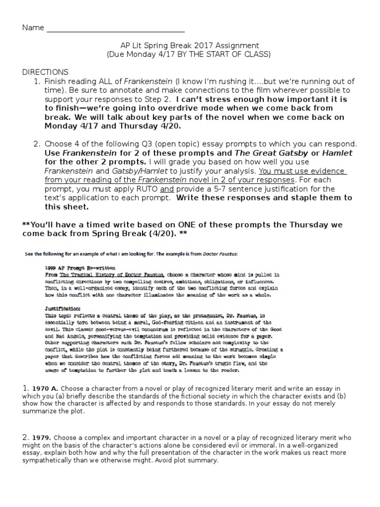 APLit SP 17 HW | PDF | Essays