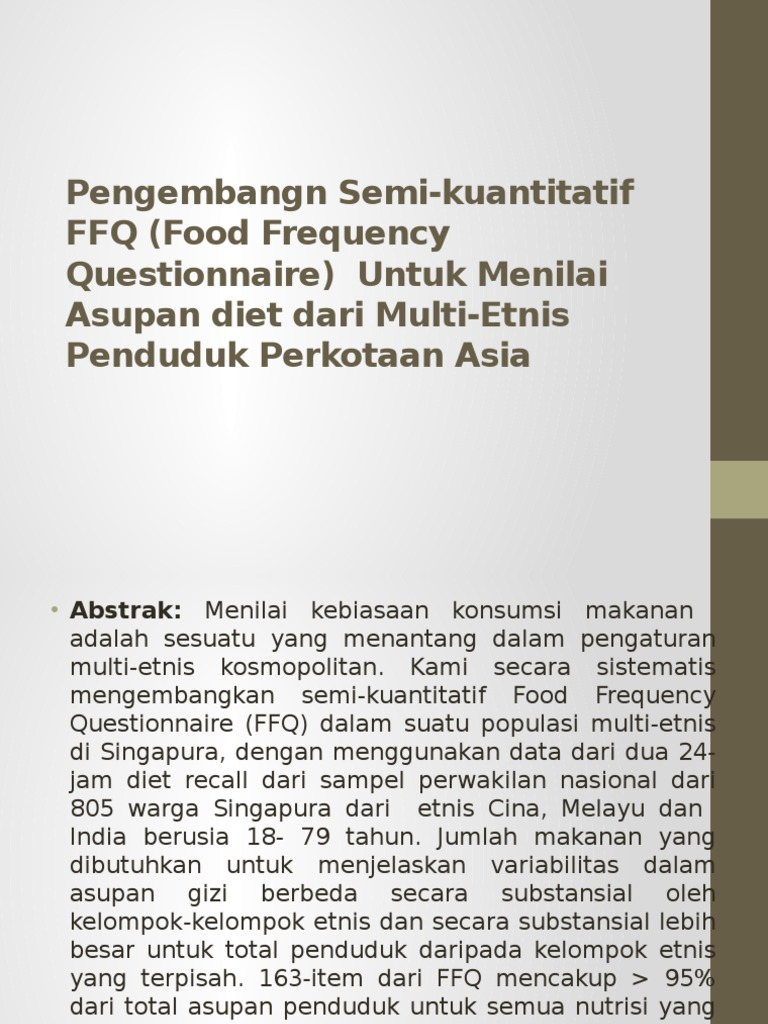 Pengembangn Semi-Kuantitatif FFQ (Food Frequency Questionnaire) | PDF
