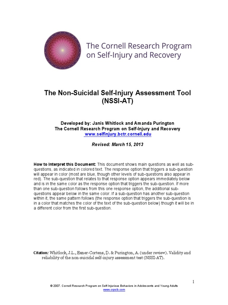 Non-Suicidal Self-Injury Assessment Tool Nssi-At | PDF | Self Harm ...