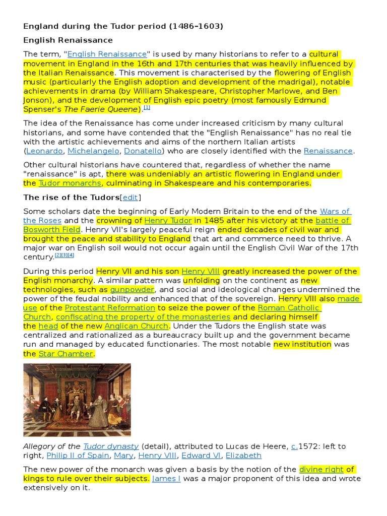 England During The Tudor Period | PDF | English Renaissance | Mary ...