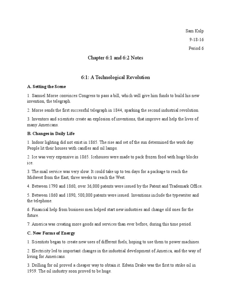 A Technological Revolution Notes 9-18-16 | PDF | Telegraphy | Thomas Edison