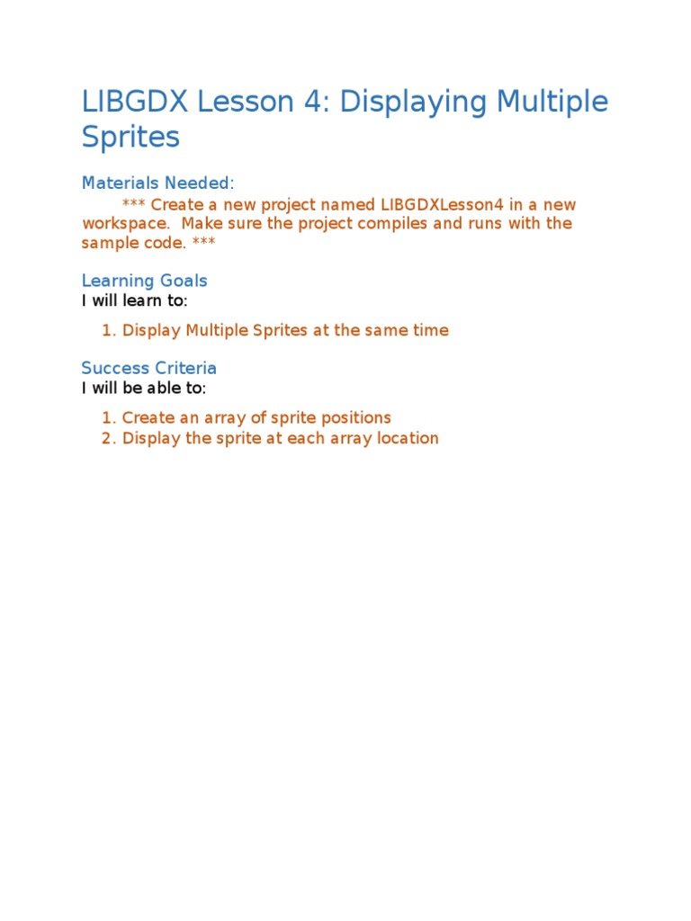 U3l4 Libgdx Displaying Multiple Sprites Download Free Pdf Array Data Structure Software 