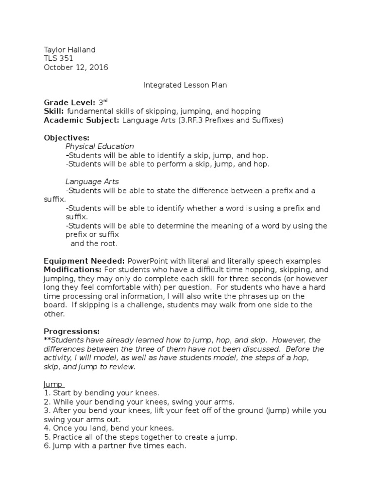 tls 351- integrated lesson plan | Lesson Plan | Pedagogy
