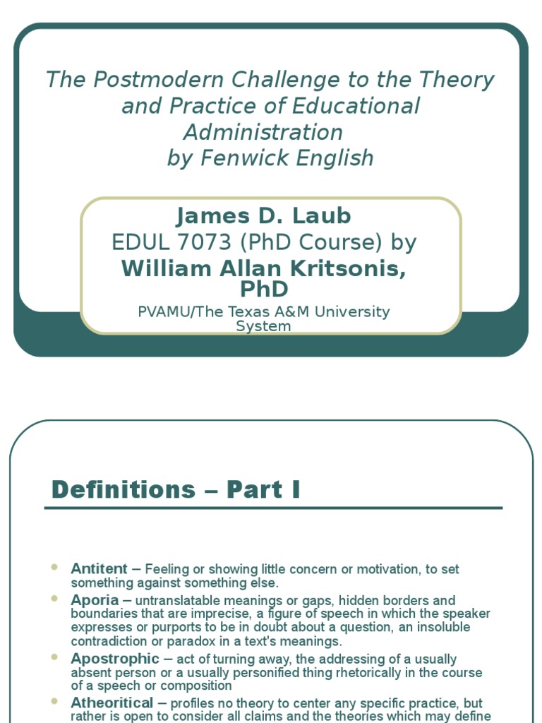 The Postmodern Challenge To The Theory and Practice of Educational ...