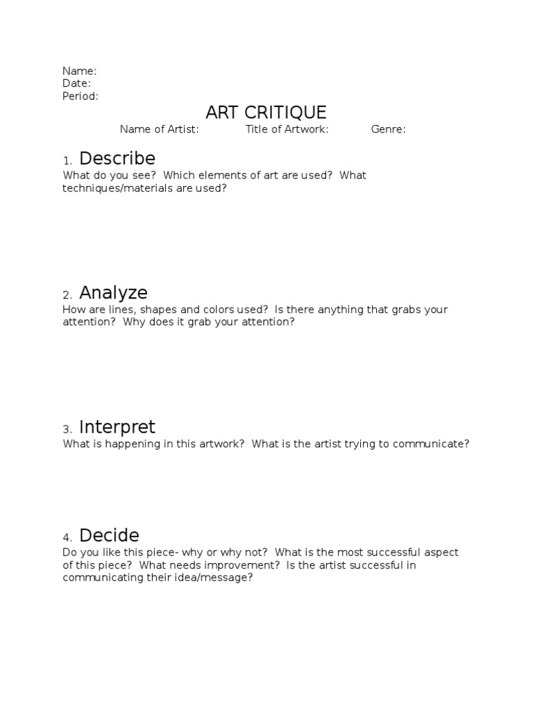 Critique Sheet | PDF | Career & Growth | Social Science