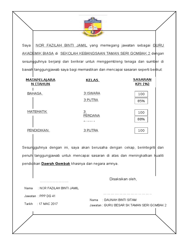 Contoh KPI Guru Subjek LBH DRPD 1subjek Dan 3 Kelas | PDF