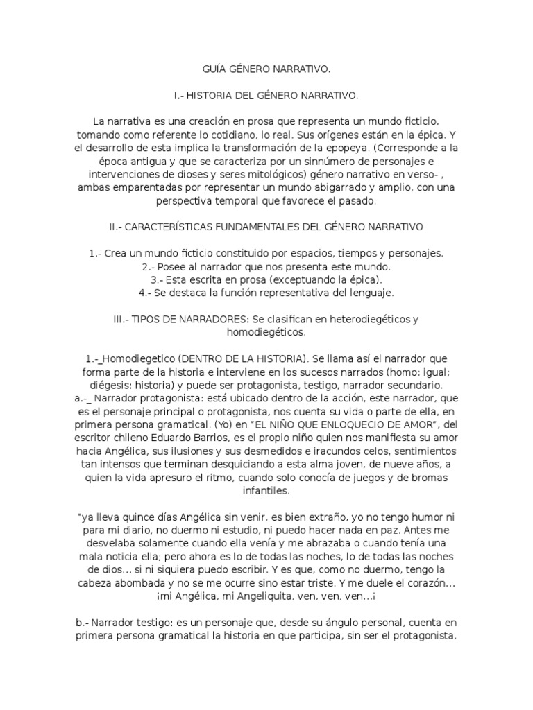 Guía Género Narrativo Primero Medio | PDF | Narración | Novelas