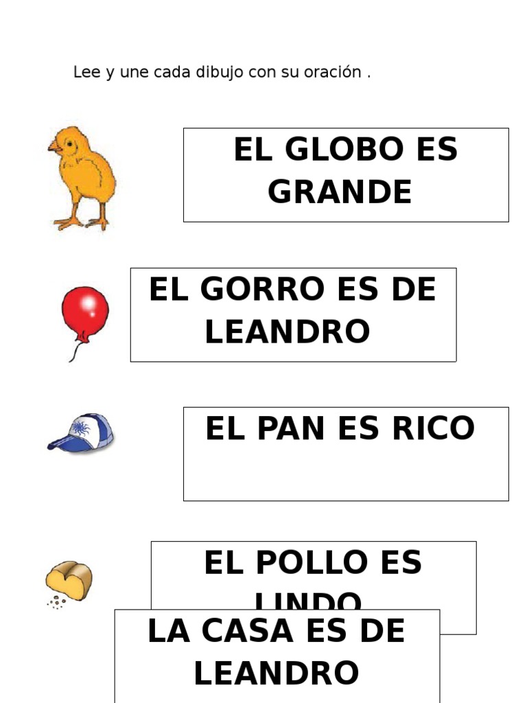 Lee y Une Cada Dibujo Con Su Oración PRUEBA LEANDRO LENGUAJE | PDF