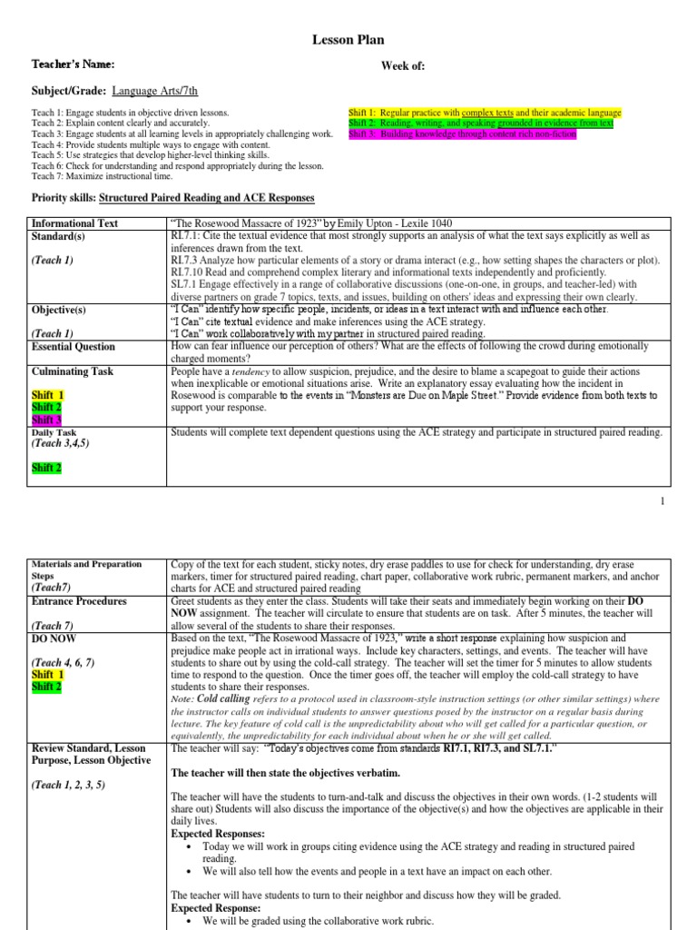 Lesson Plan Rosewood Massacre | PDF | Lesson Plan | Reading (Process)