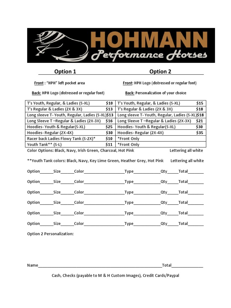 HPH Order Form PDF | PDF | Sports & Recreation