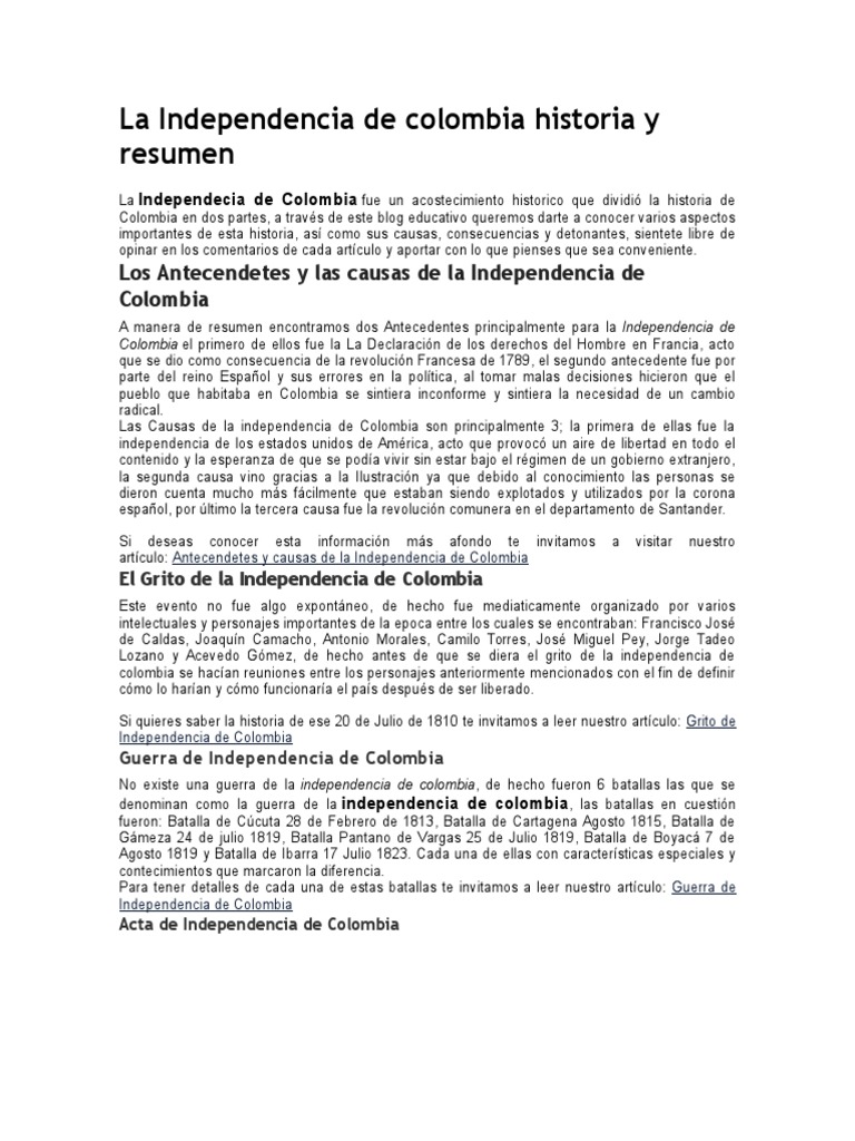 Independencia de Colombia para Niños | PDF | Colombia | Agitación