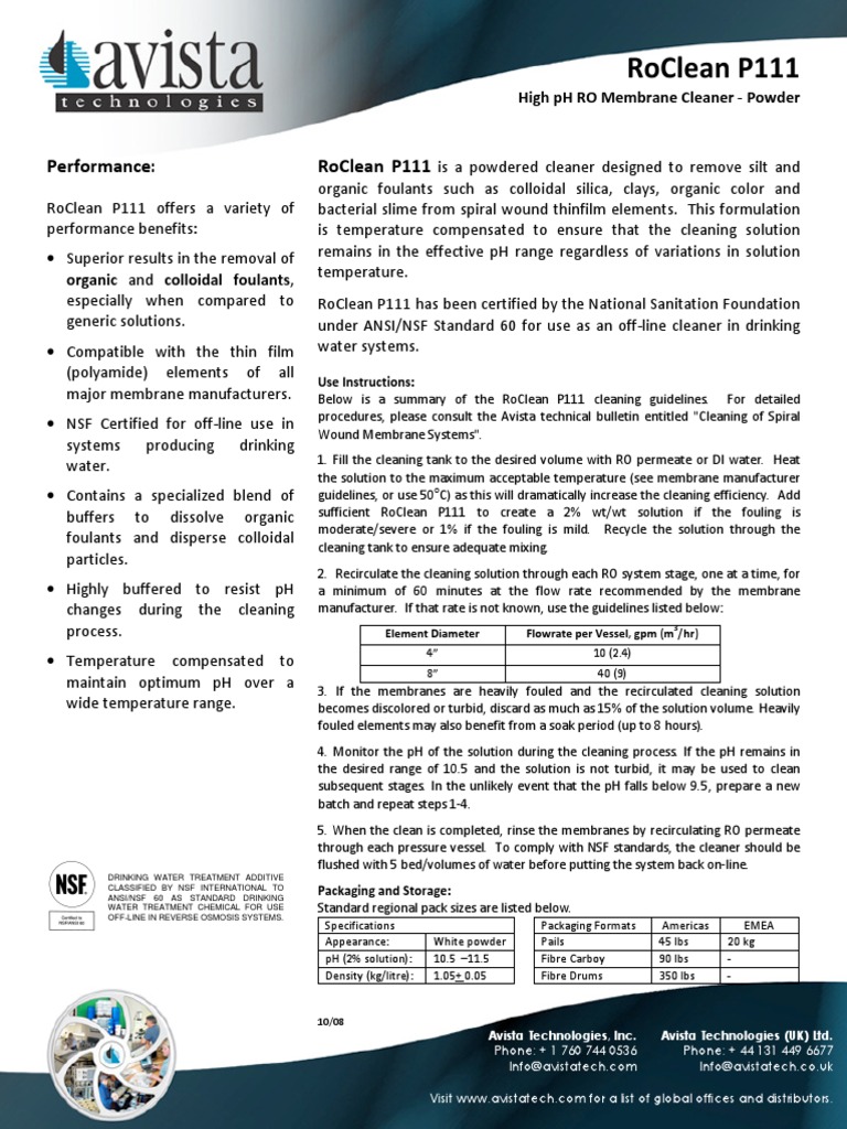 RoClean-P111 DATASHEET | PDF | Membrane | Chemical Engineering