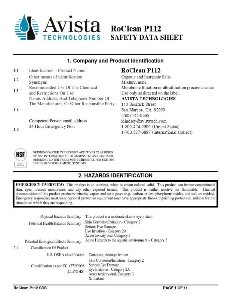 RoClean-P112 MSDS PDF | PDF