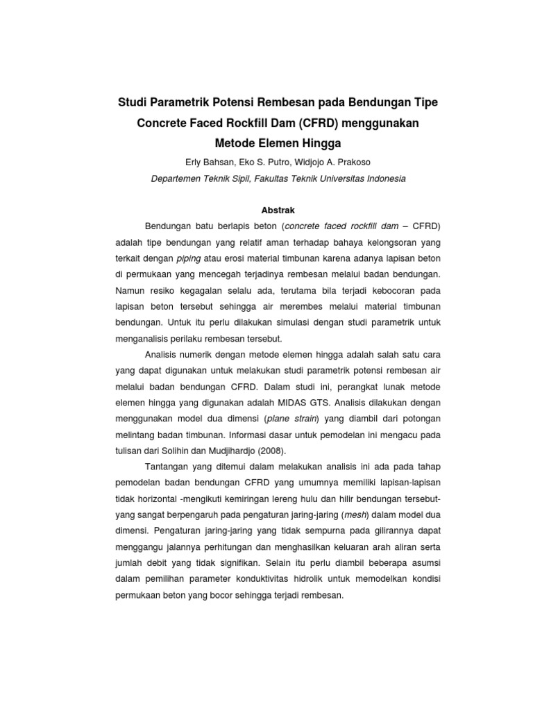 Studi Parametrik Potensi Rembesan Pada Bendungan Tipe Concrete Faced Rockfill Dam (CFRD ...