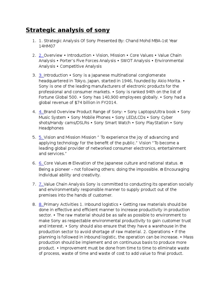 Strategic Analysis of Sony | PDF | Sony | Sales