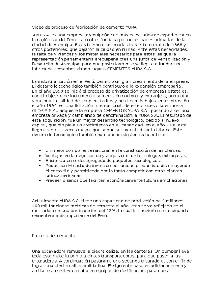 Proceso Yura | PDF | Cemento | Ciencias económicas