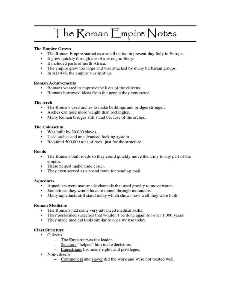 The Roman Empire Notes | Ancient Rome | Byzantine Empire