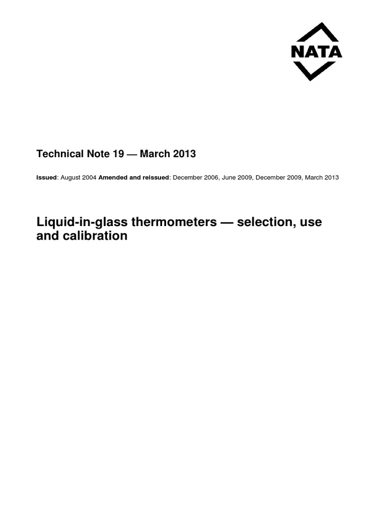 NATA - TN19 Liquid-In-glass Thermometers - Selection, Use, & Cal | PDF ...