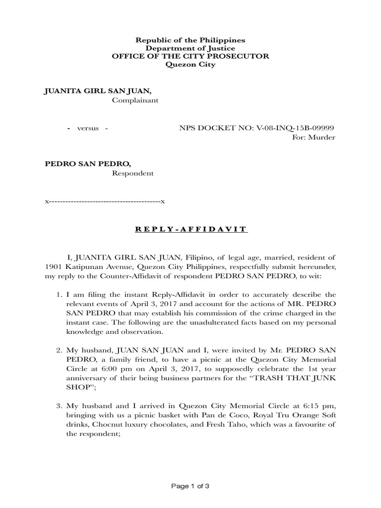 Reply Affidavit | Criminal Law | Crime & Violence