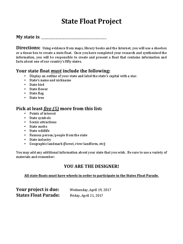 5th Grade State Float Project Guide | PDF | Cognitive Science | Cognition