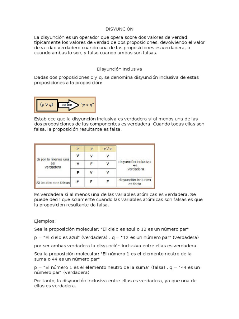 DISYUNCION | PDF | Proposición | Expresiones lógicas