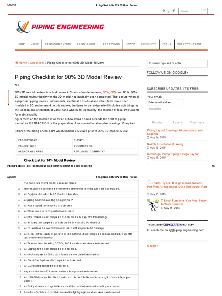 Piping Checklist For 90% 3D Model Review PDF | PDF | Pipe (Fluid ...