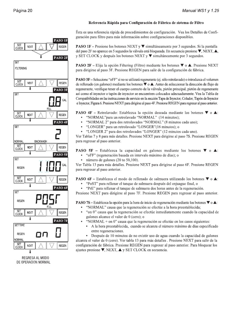 Manual de Programacion de Valvula Clack ws15 Ee para Filtro PDF | PDF