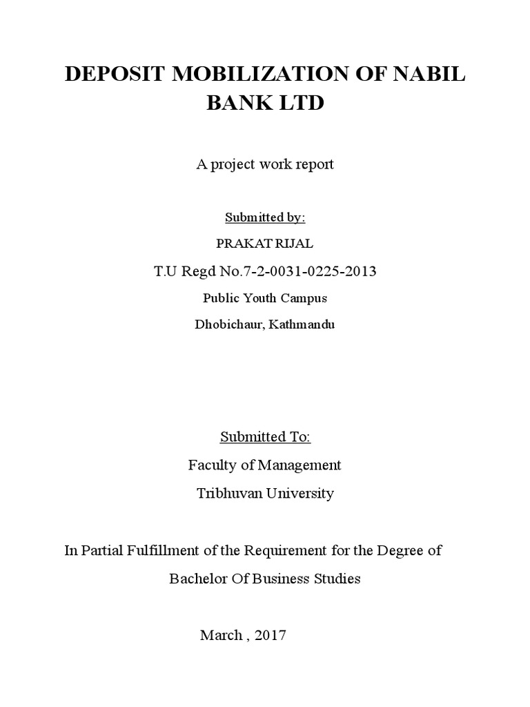 Deposit Mobilization of Nabil Bank LTD: A Project Work Report | PDF