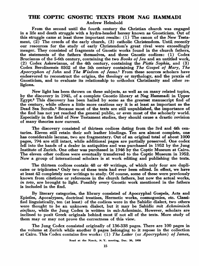 The Coptic Gnostic Texts of Nag Hammadi | PDF | Gnosticism | Gospels