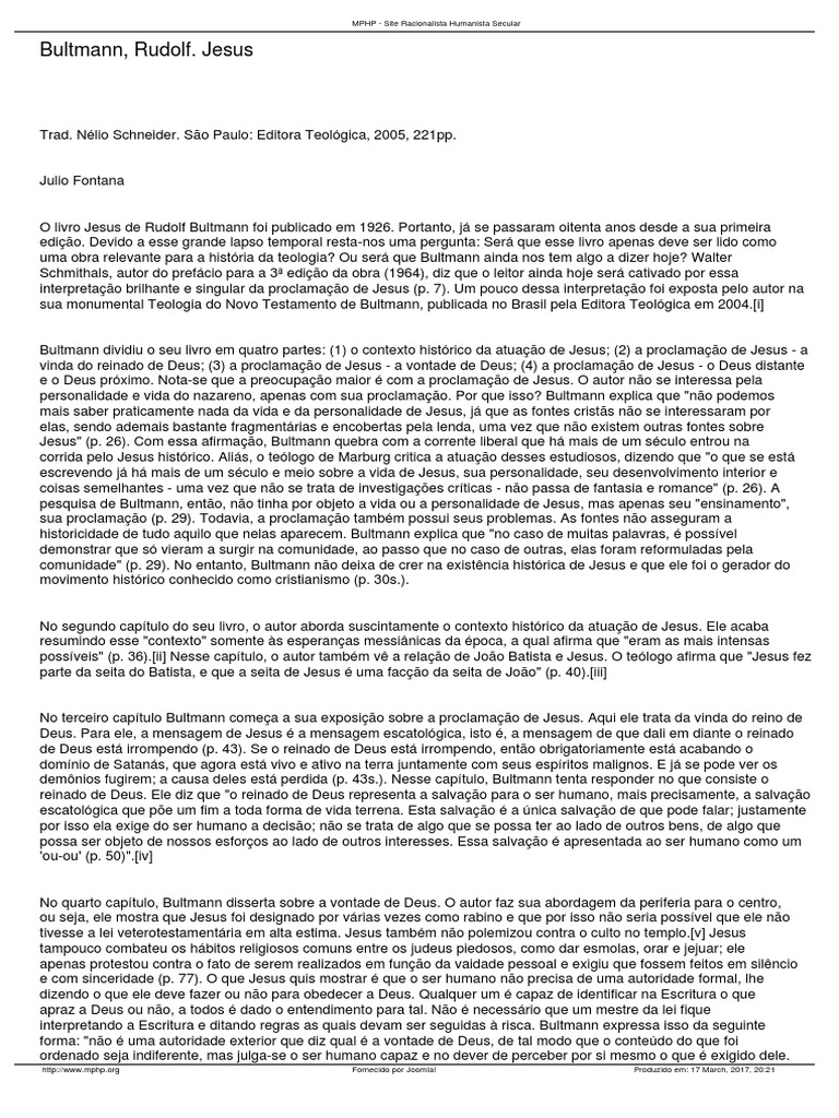 Bultmann, Rudolf. Jesus | PDF | Jesus | Deus
