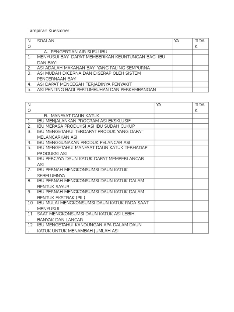 Lampiran Kuesioner | PDF