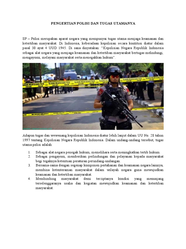 Pengertian Polisi Dan Tugas Utamanya | PDF