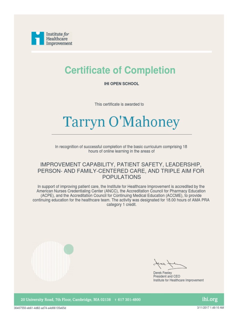 Tomahoney Ihi Certificate | PDF