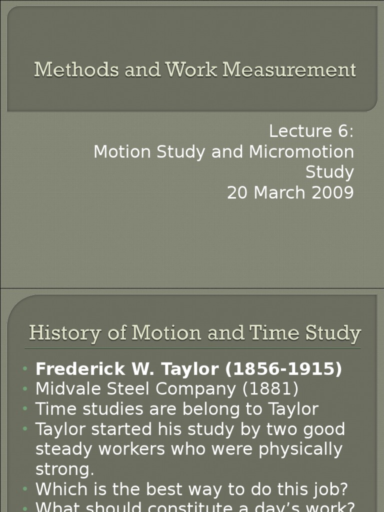 IE Lecture 6 Motion Study and Micromotion Study | PDF | Time