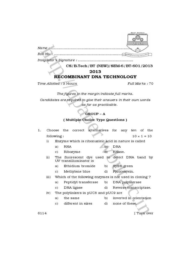BT - 601 | PDF | Plasmid | Molecular Cloning