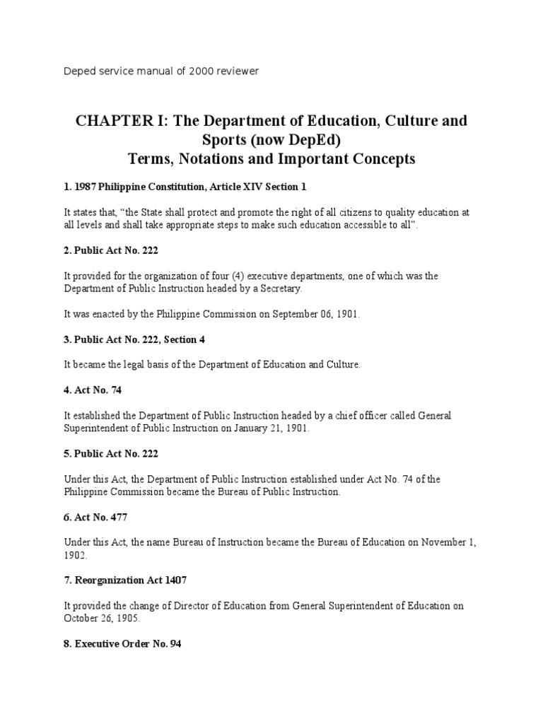 Deped Service Manual of 2000 Reviewer | PDF
