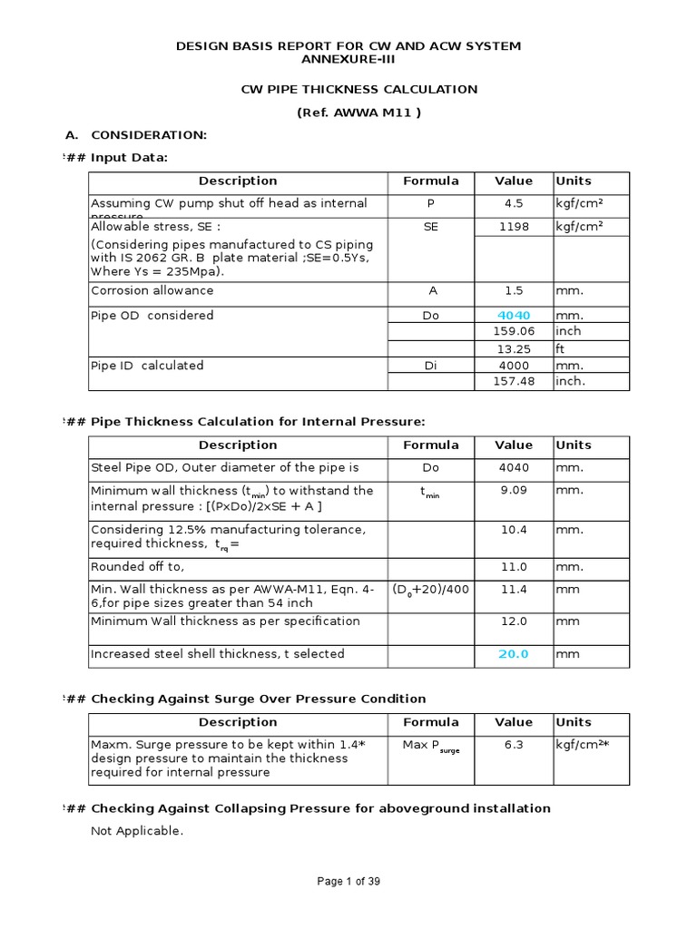 CW Pipe Thickness Calculation - 80% Vacuum - With RCC | PDF | Buckling ...