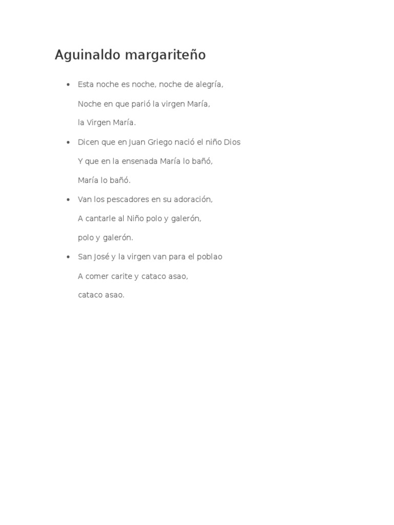 Letra del Aguinaldo Margariteño | PDF