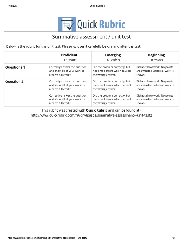 Quick Rubric | PDF