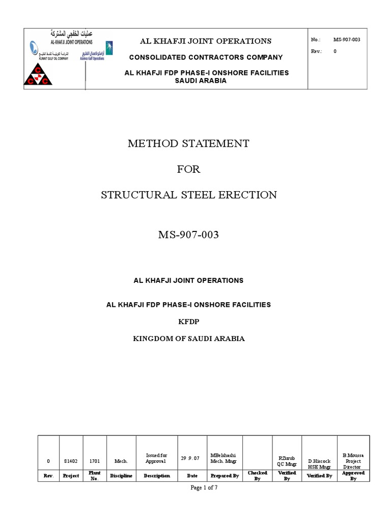 Structural Steel Erection Method Statement . | Screw | Mechanical ...