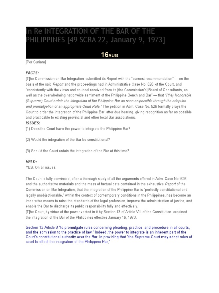 Integration of the Philippine Bar | PDF | Law