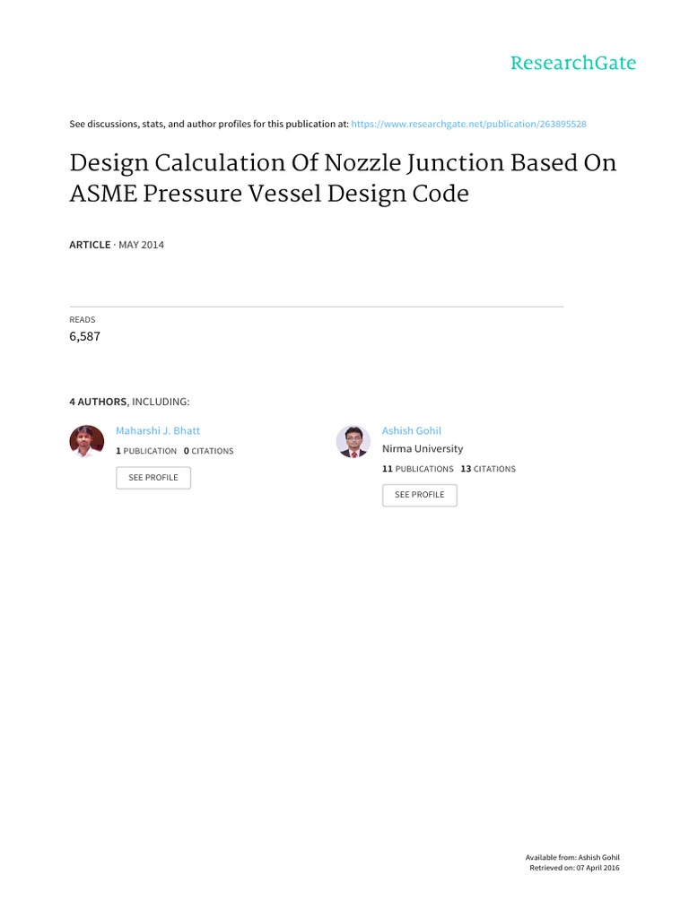 Design Calculation of Nozzle Junction Based On ASME Pressure Vessel ...