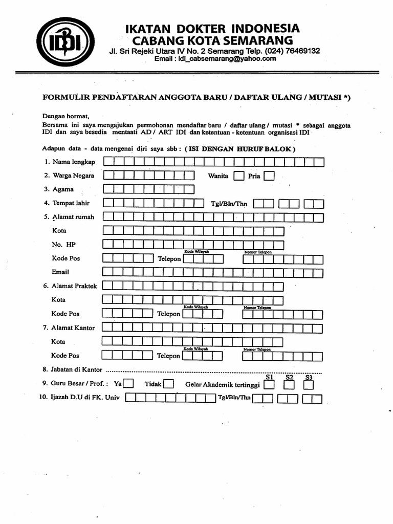 Formulir Pendaftaran Anggota Baru IDI | PDF