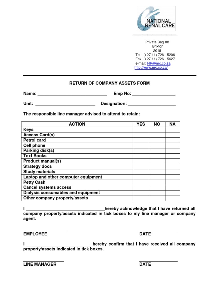 Return of Company Assets